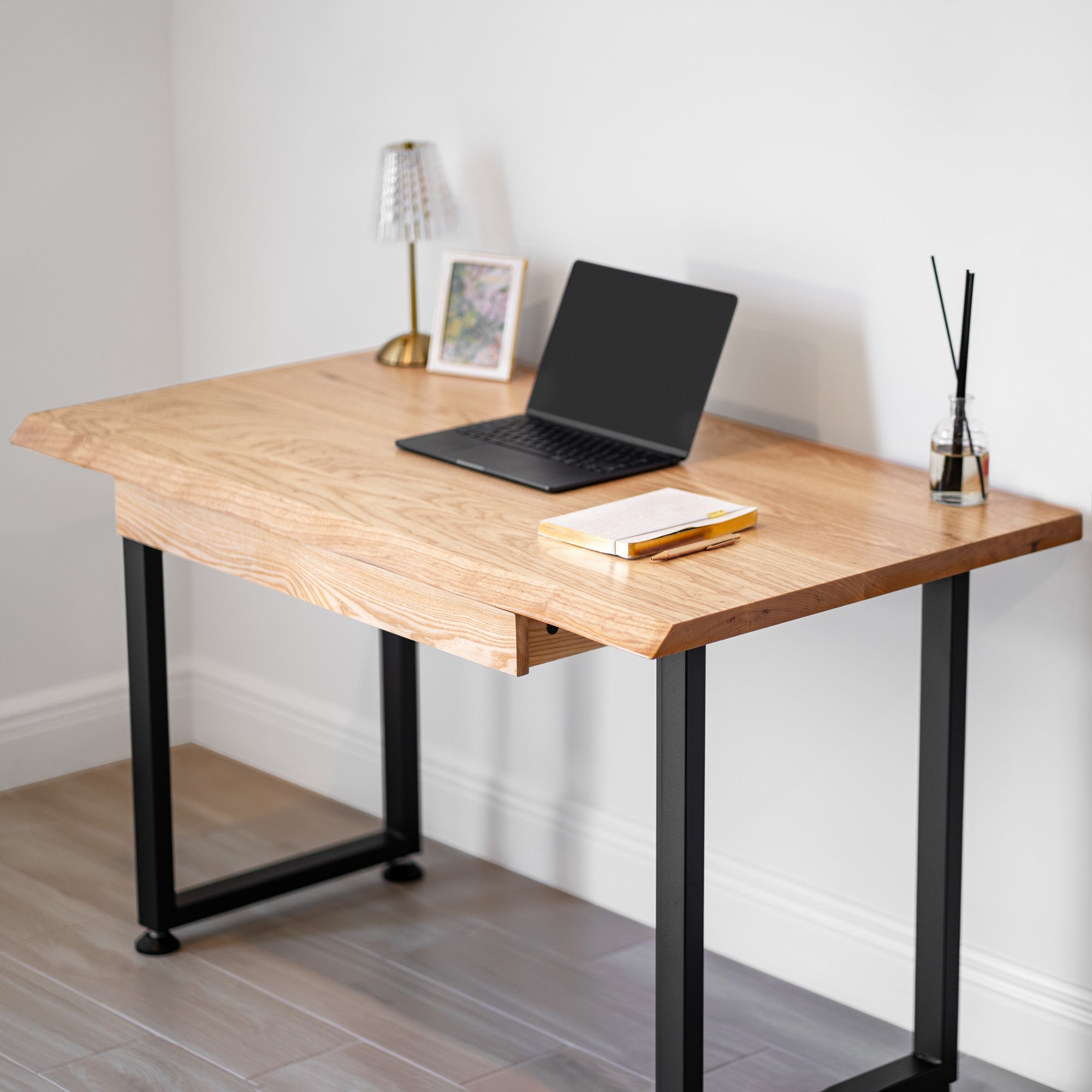 White Oak Computer Desk with Drawer | Live Edge Solid Wood
