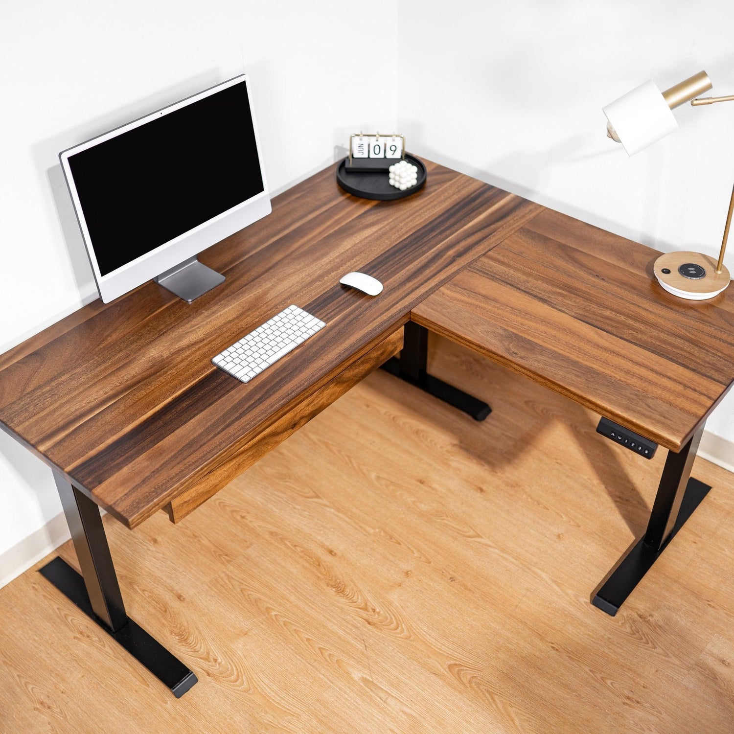 L-Shaped Adjustable Standing Desk with Storage