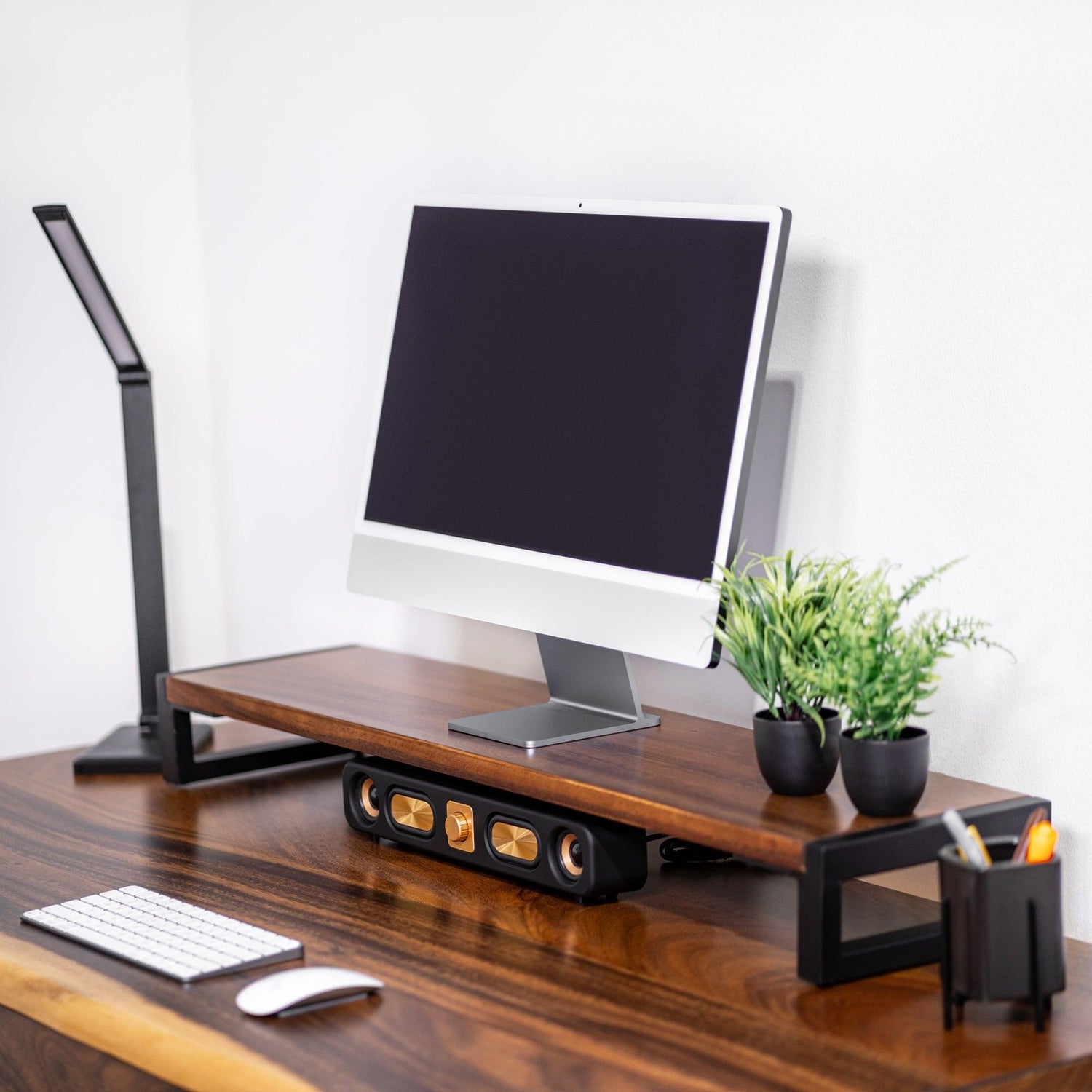 Shop Now Walnut Wood Monitor Stand - Modern Wood Style