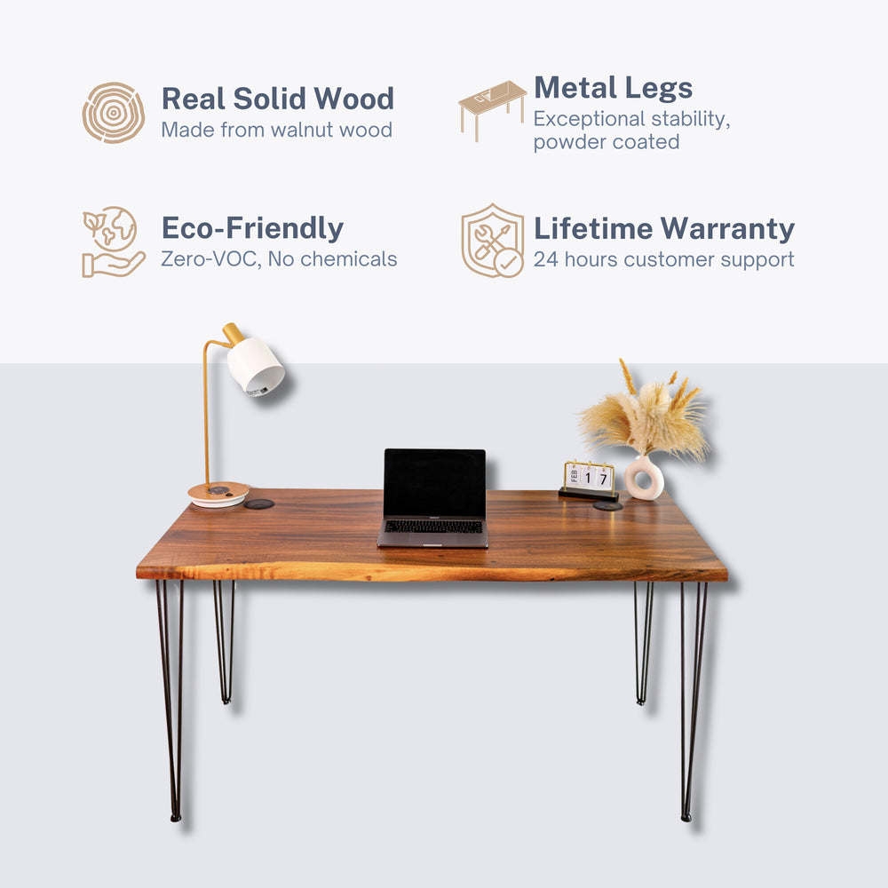 Wood Computer Desk - Walnut Solid Wood Desk, Live Edge Computer Desk