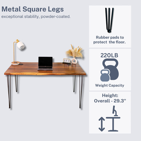 Wood Computer Desk - Walnut Solid Wood Desk, Live Edge Computer Desk
