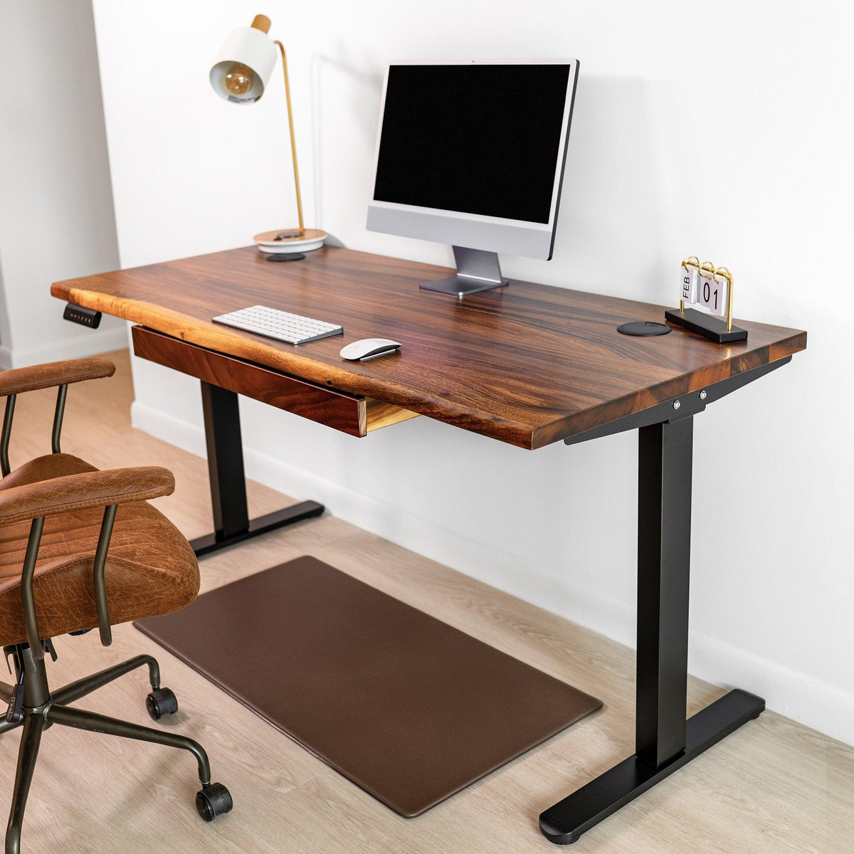 Walnut Solid Wood Standing Desk with Storage