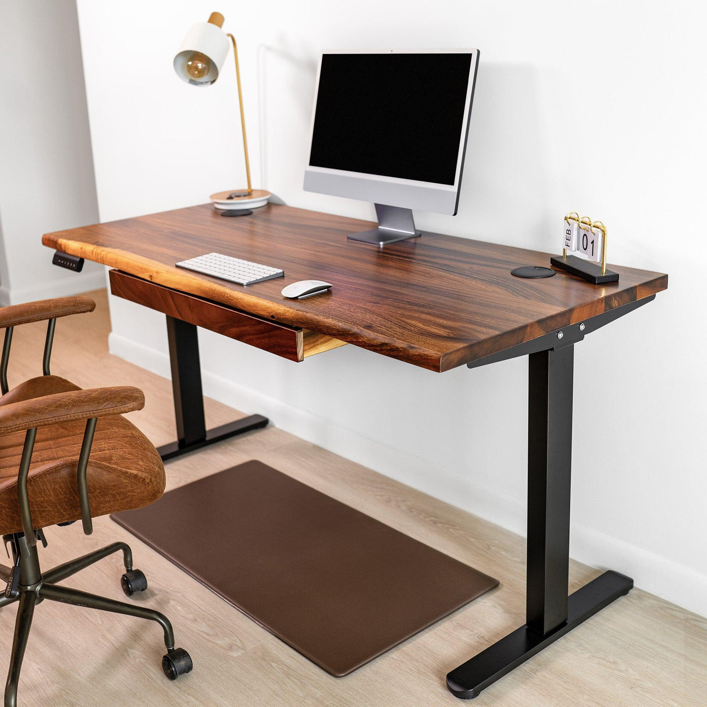 Walnut Solid Wood Standing Desk with Storage