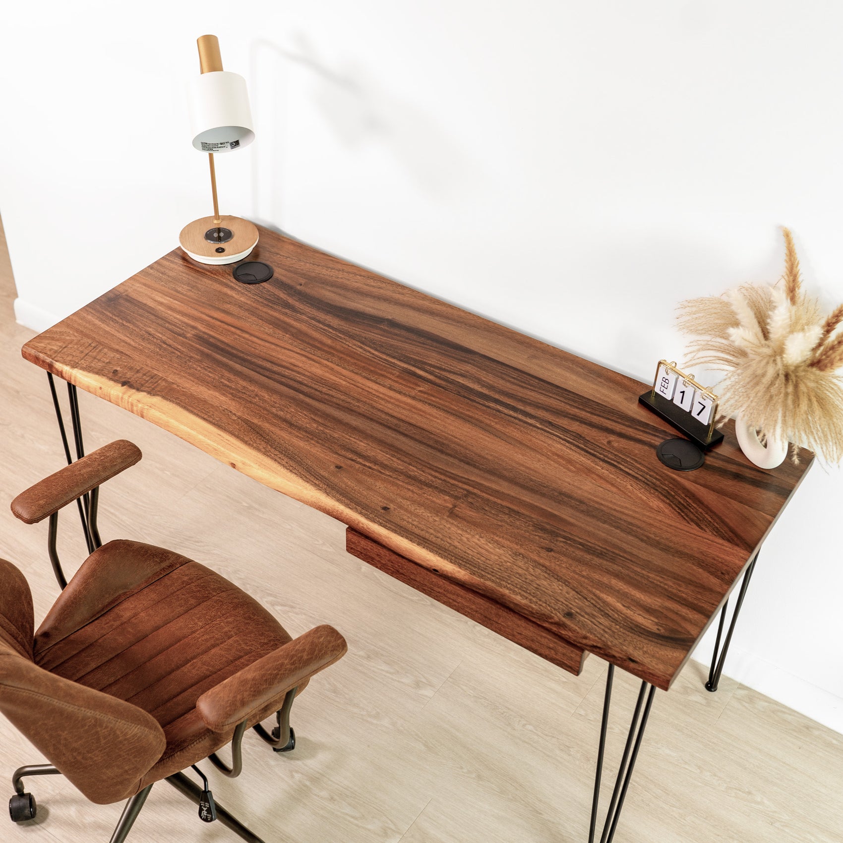 Wood Computer Desk with Drawers - Walnut Live Edge Computer Desk