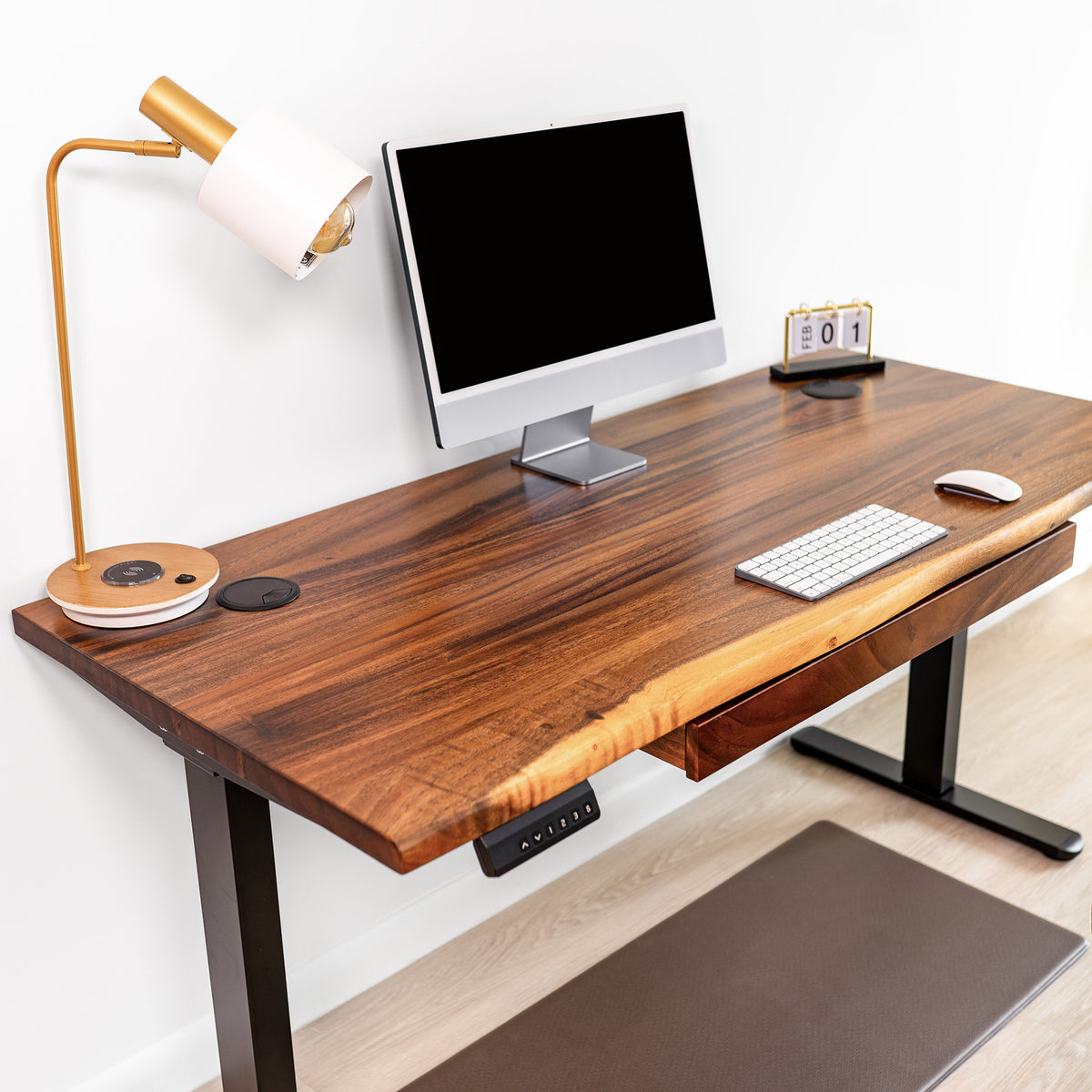 Standing Desk with Storage - Walnut Solid Wood Electric Standing Desk