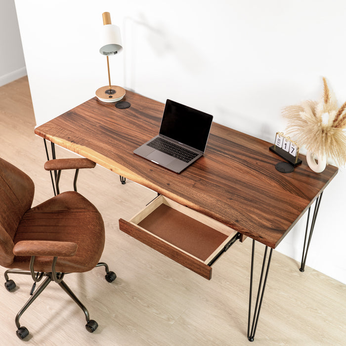 Wood Computer Desk with Drawers - Walnut Live Edge Computer Desk