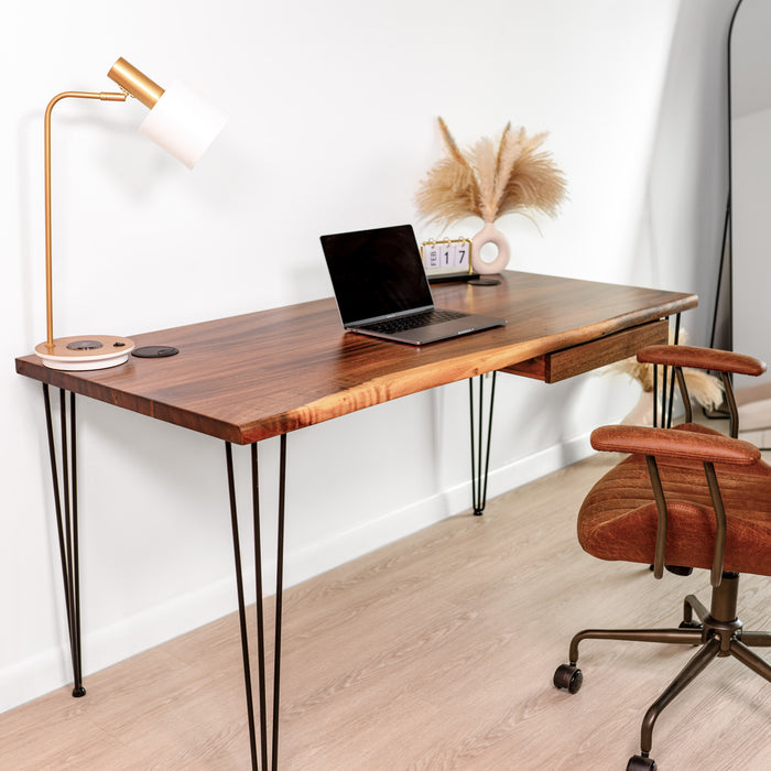 Wood Computer Desk with Drawers - Walnut Live Edge Computer Desk