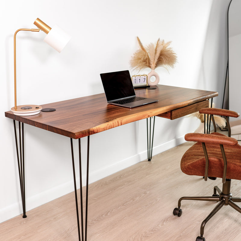 Wood Computer Desk with Drawers - Walnut Live Edge Computer Desk