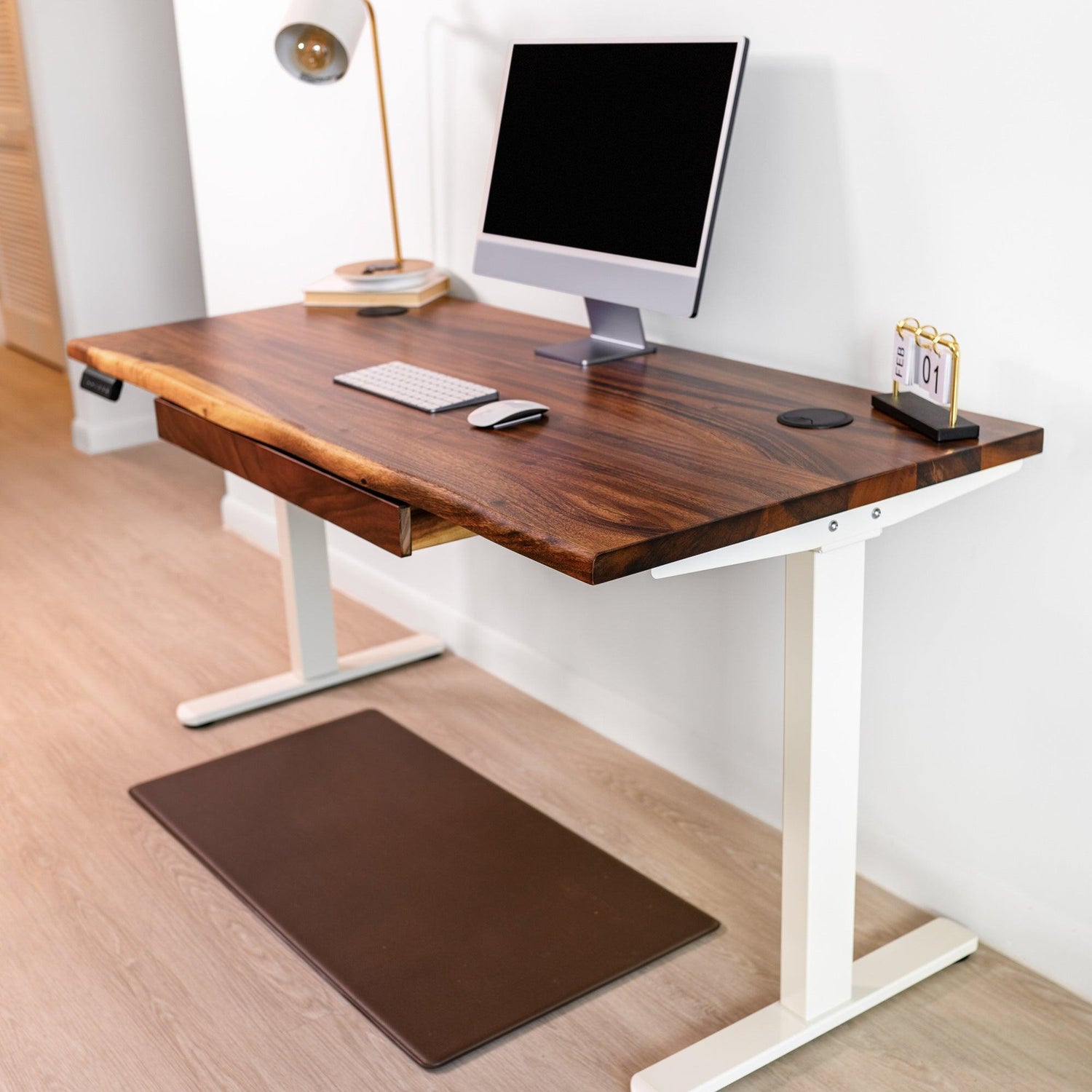 Walnut Solid Wood Standing Desk with Storage