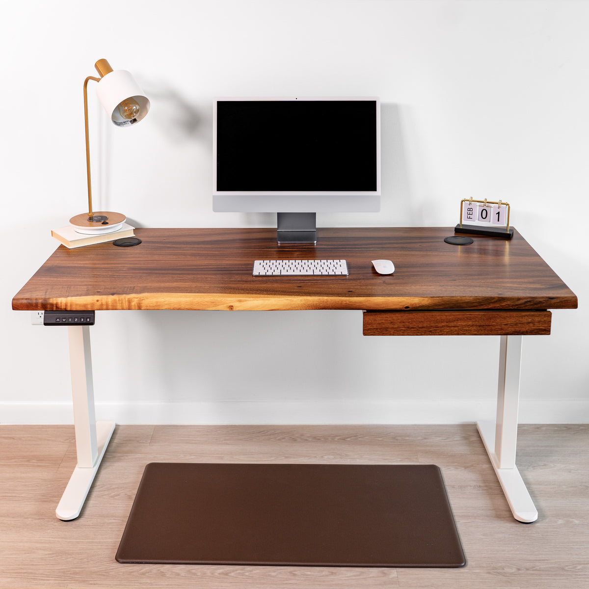 Wood Standing Desk with Drawers - Walnut Live Edge Wood Standing Desk