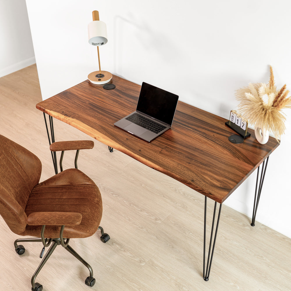 Wood Computer Desk with Drawers - Walnut Live Edge Computer Desk