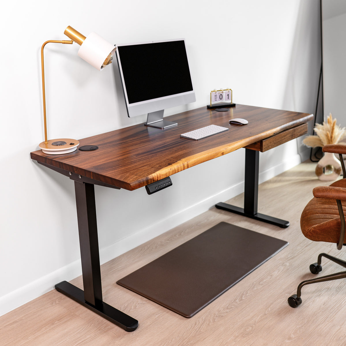 Wood Standing Desk with Drawers - Walnut Live Edge Wood Standing Desk