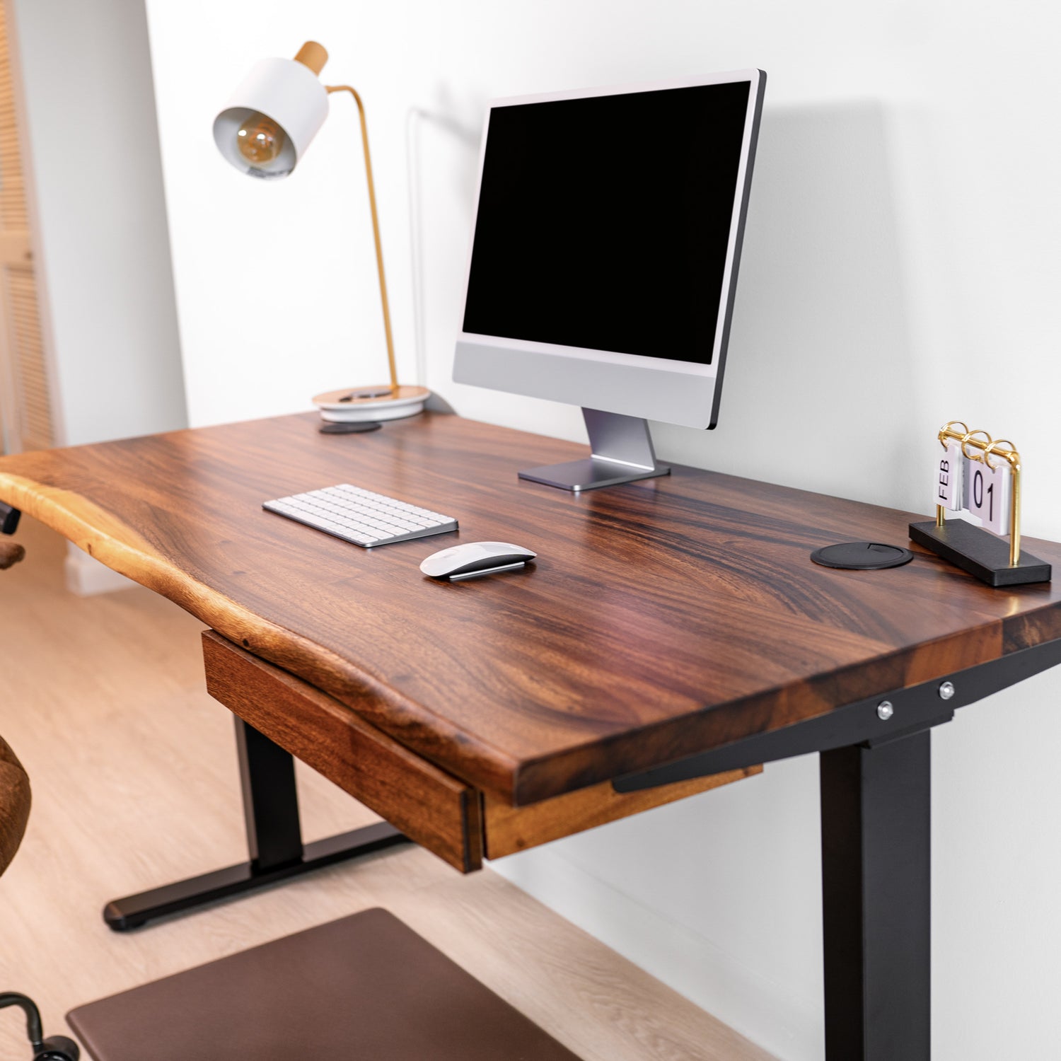 Wood Standing Desk with Drawers - Walnut Live Edge Wood Standing Desk