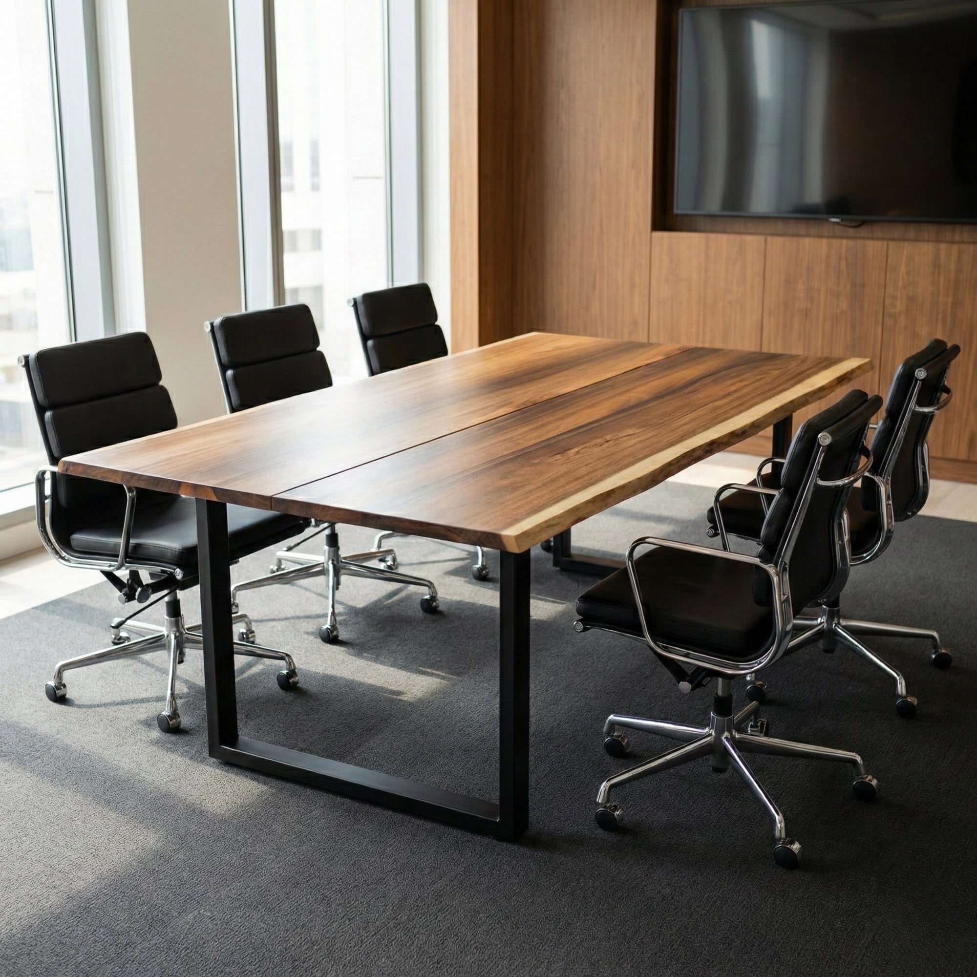 Live Edge Walnut Conference Table | Solid Wood Meeting Table | U Legs