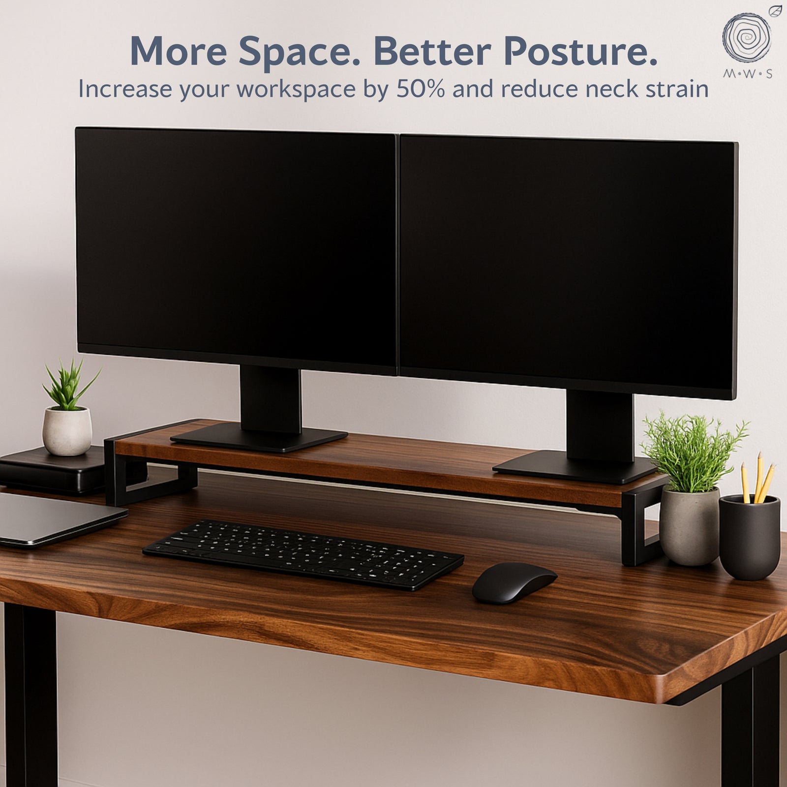 Shop Now Walnut Wood Monitor Stand - Modern Wood Style