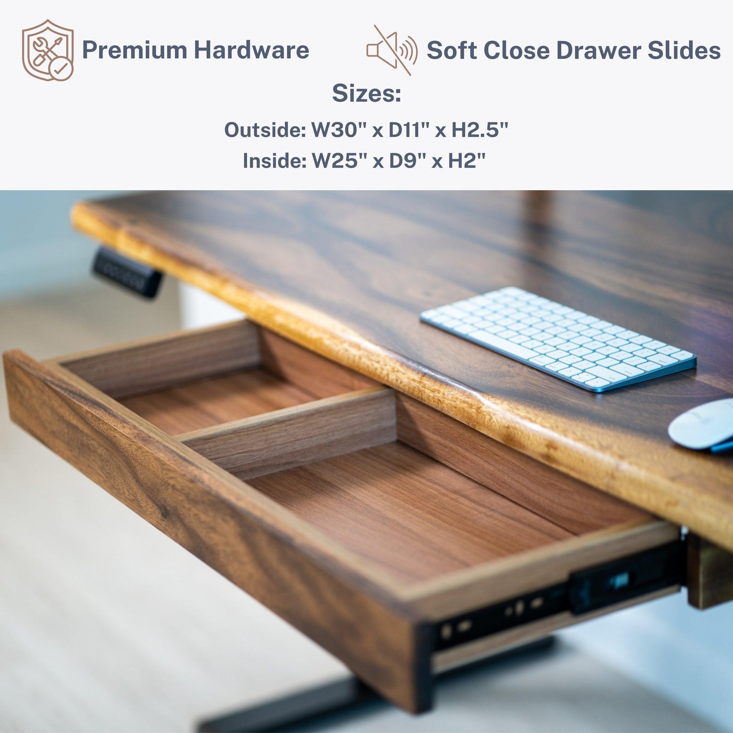 L Shaped Adjustable Standing Desk - Walnut Solid Wood