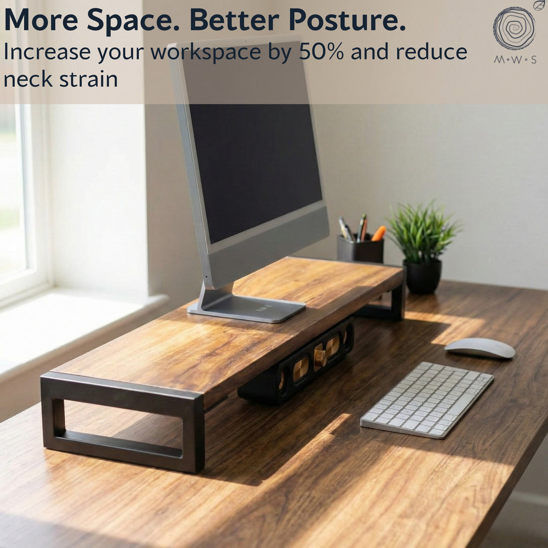 Shop Now Walnut Wood Monitor Stand - Modern Wood Style