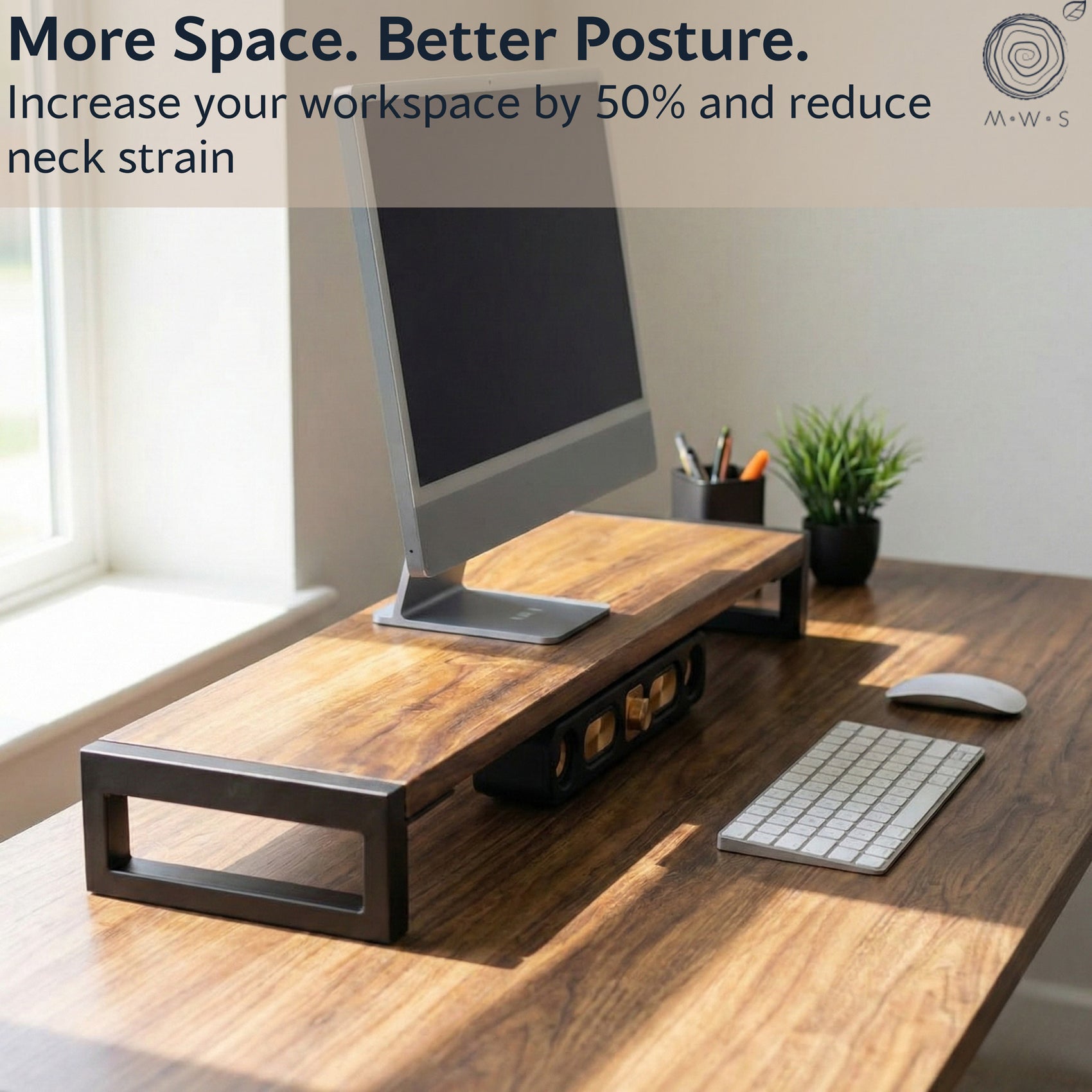 Shop Now Walnut Wood Monitor Stand - Modern Wood Style